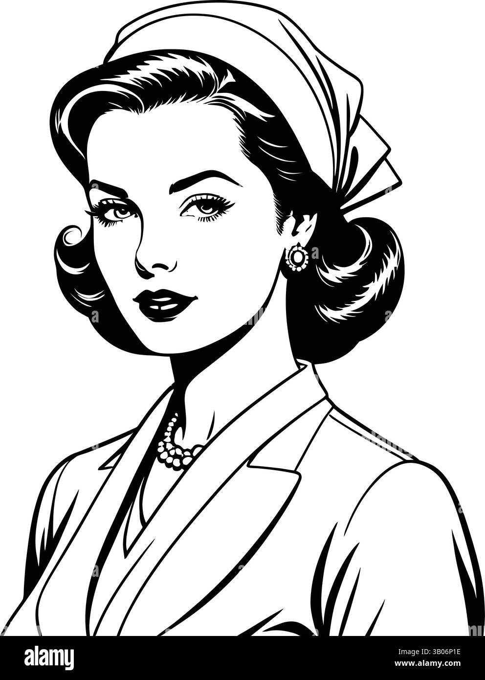 beautiful woman nurse portrait line art. female medical worker hand drawing vector illustration ...