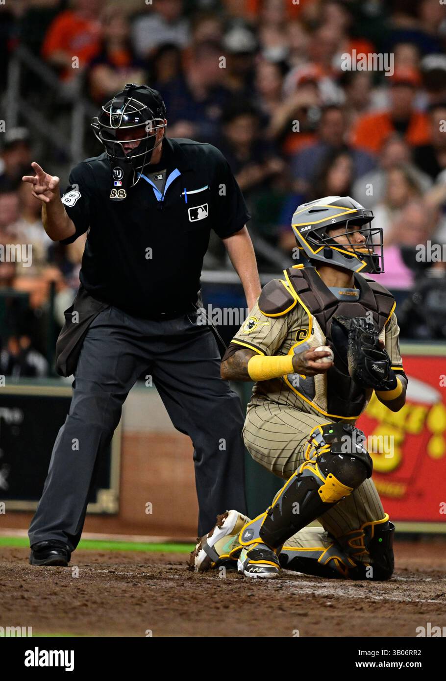 MLB umpire Doug Eddings (88) calls strike 2 in the fourth inning during ...