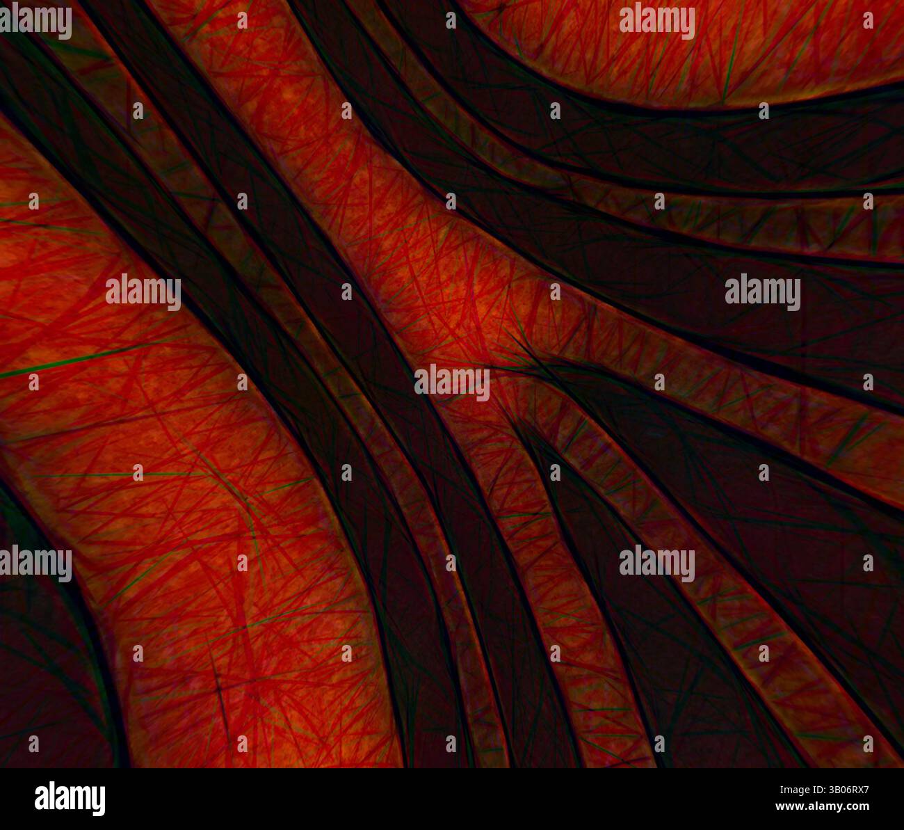 An abstract composition featuring flowing, intertwined forms in rich ...
