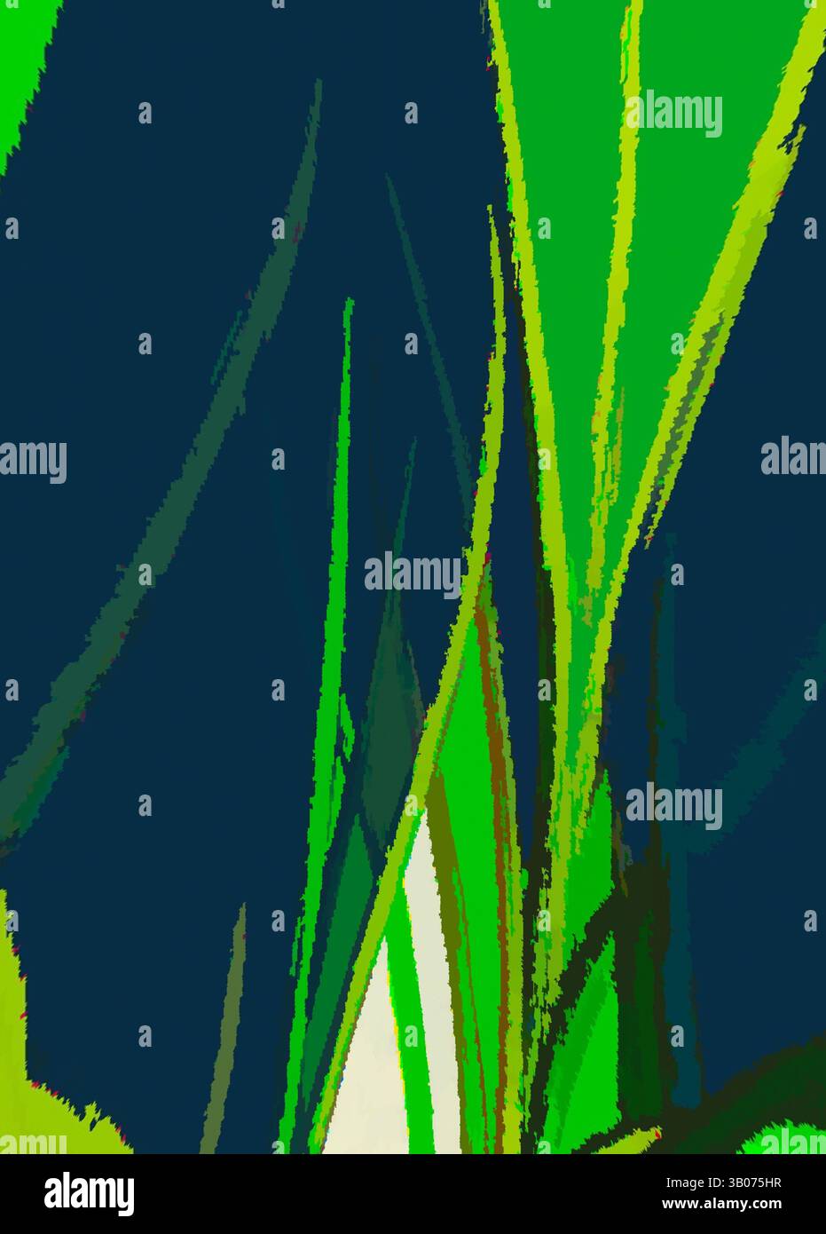 A vibrant composition featuring sweeping strokes of green and deep blue ...