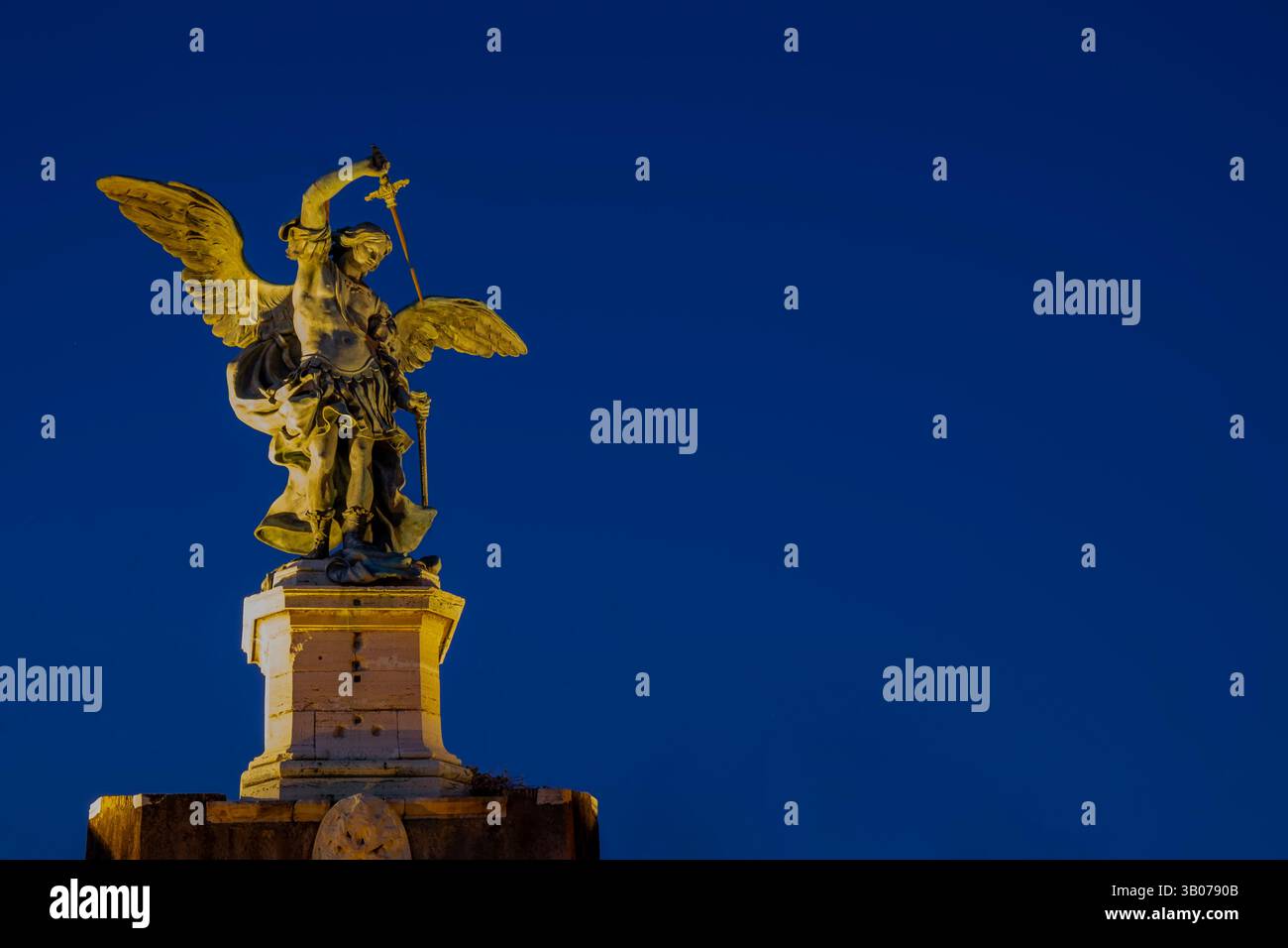 St. Michael archangel bronze statue on top of Castel Sant'Angelo in ...