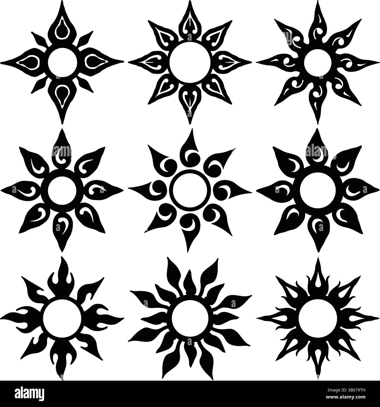 Tribal Sun Designs - Abstract Solar Symbols and Decorative Art Stock ...