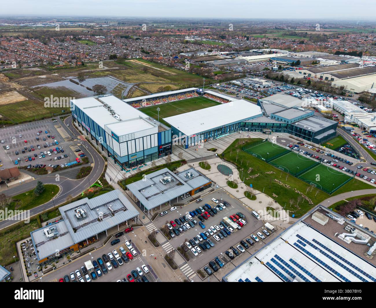 HUNTINGDON, YORK, UK - MARCH 31, 2025. Aerial view of the LNER ...