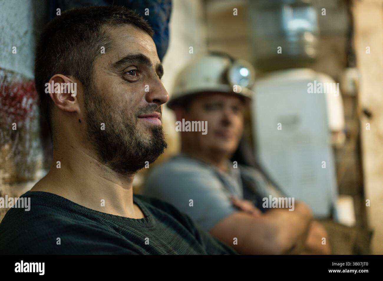 Miners work at Trepca mining complex, in Kosovo Miners rest at Trepca ...