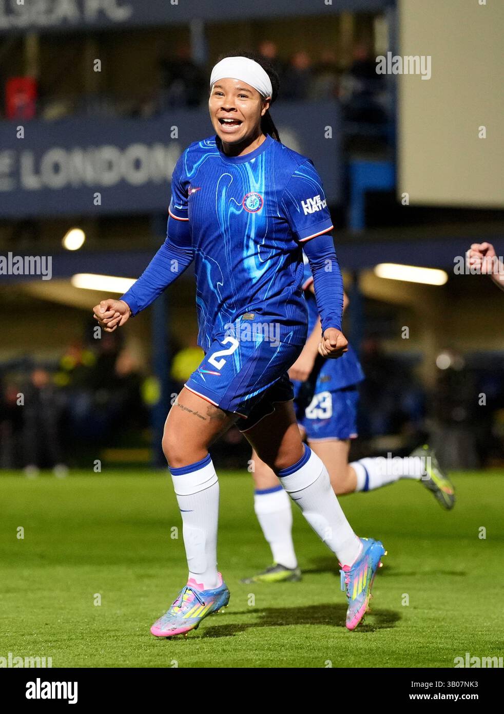 Chelsea's Mia Fishel celebrates after she scored her sides fourth goal ...