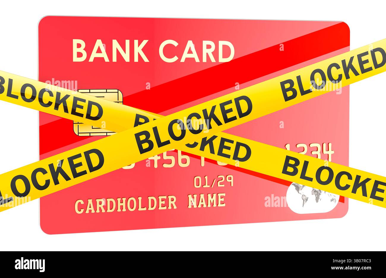 Bank credit or debit card blocked, concept. Credit card with yellow ...