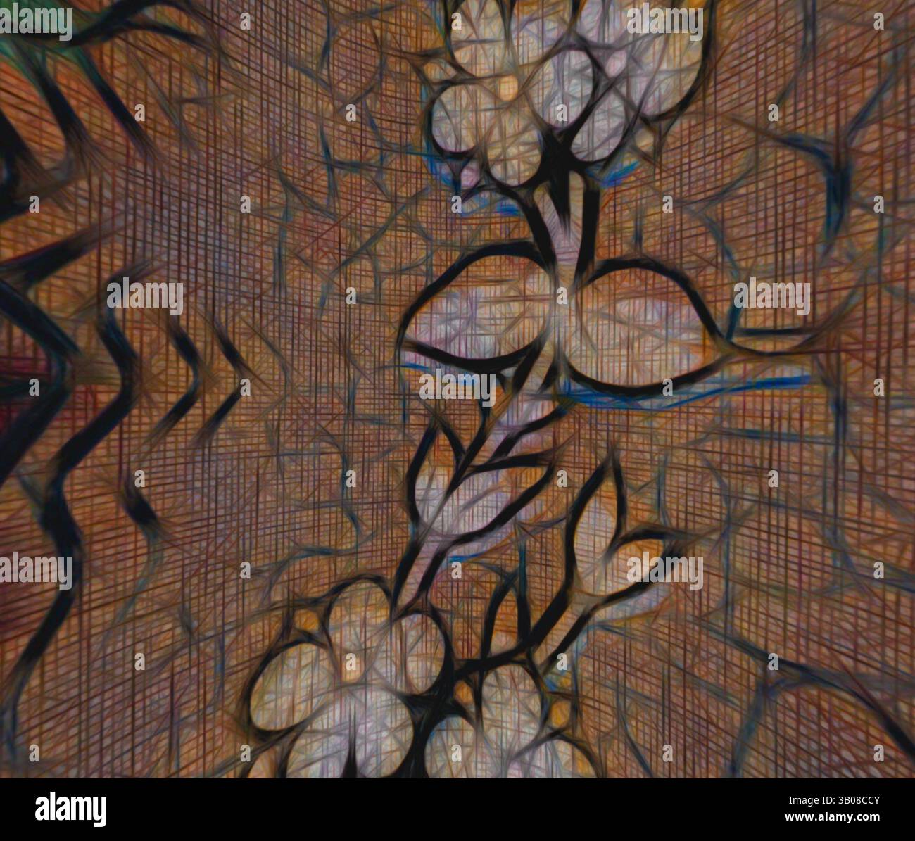 A stylized depiction of intertwining floral elements, with soft ...