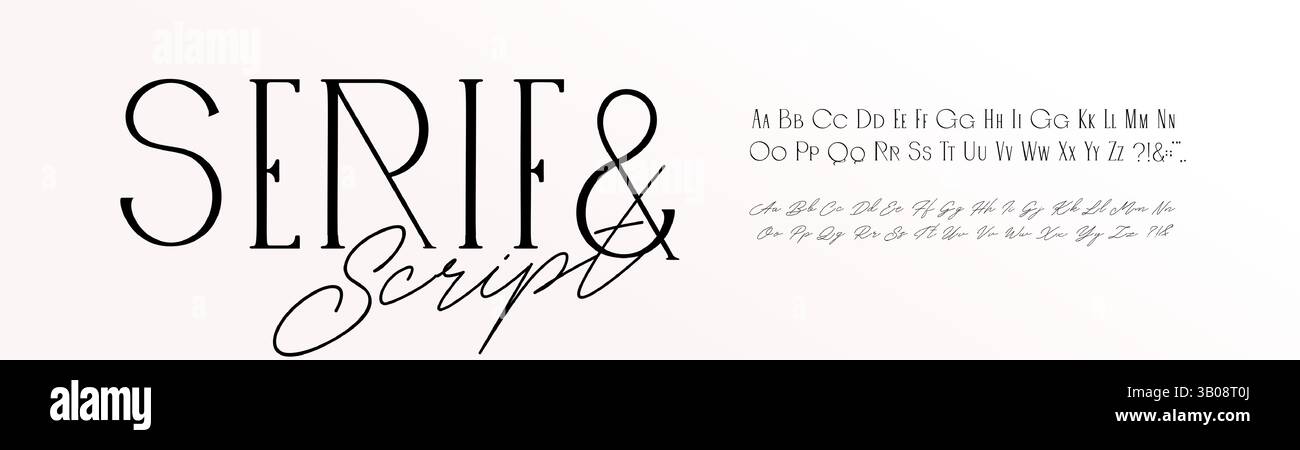 Elegant Serif Font Modern Script Typeface, Alphabet Pair for Wedding ...