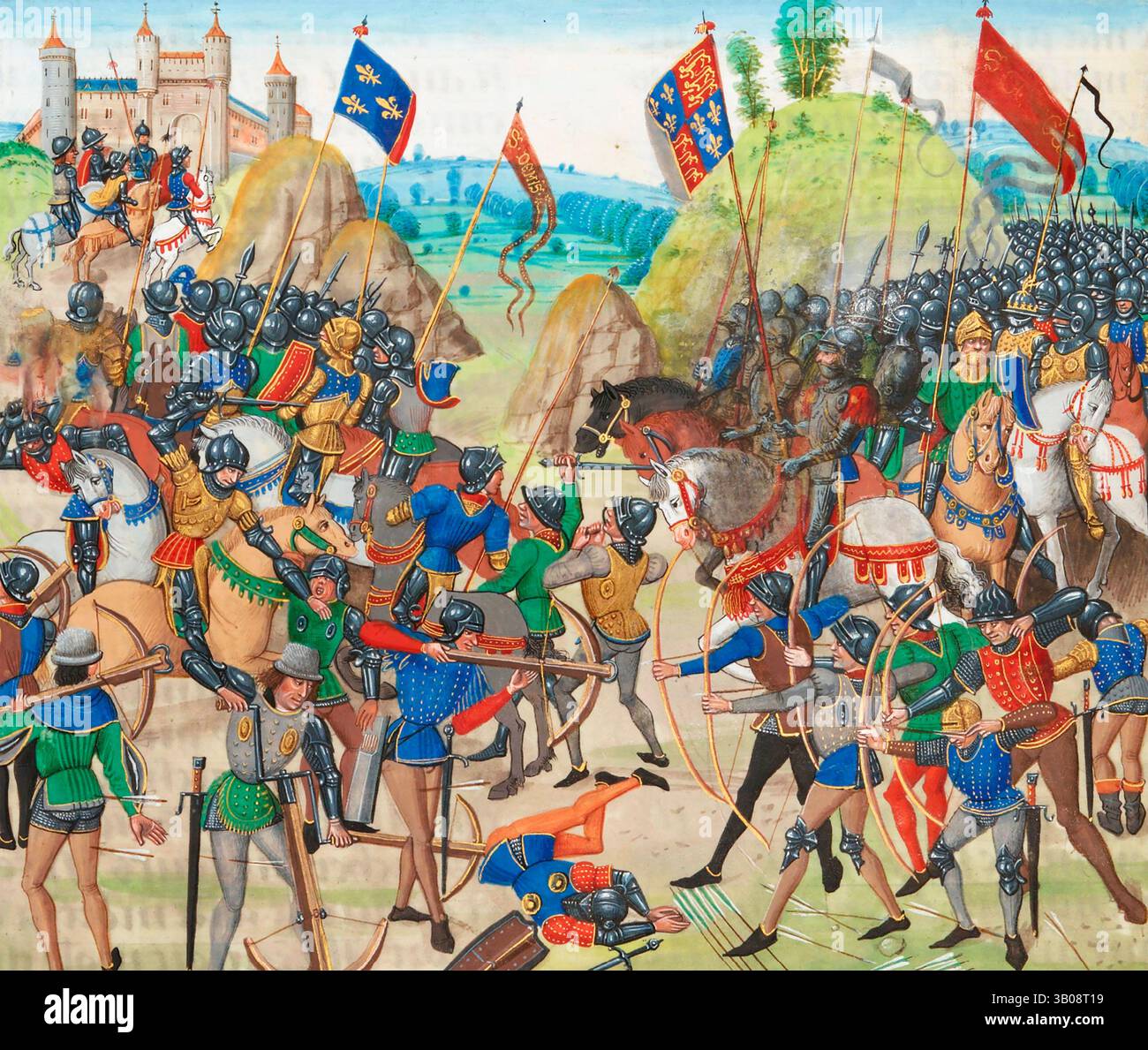 BATTLE OF CRECY 26 August 1346 in a 15th Century illuminated manuscript ...