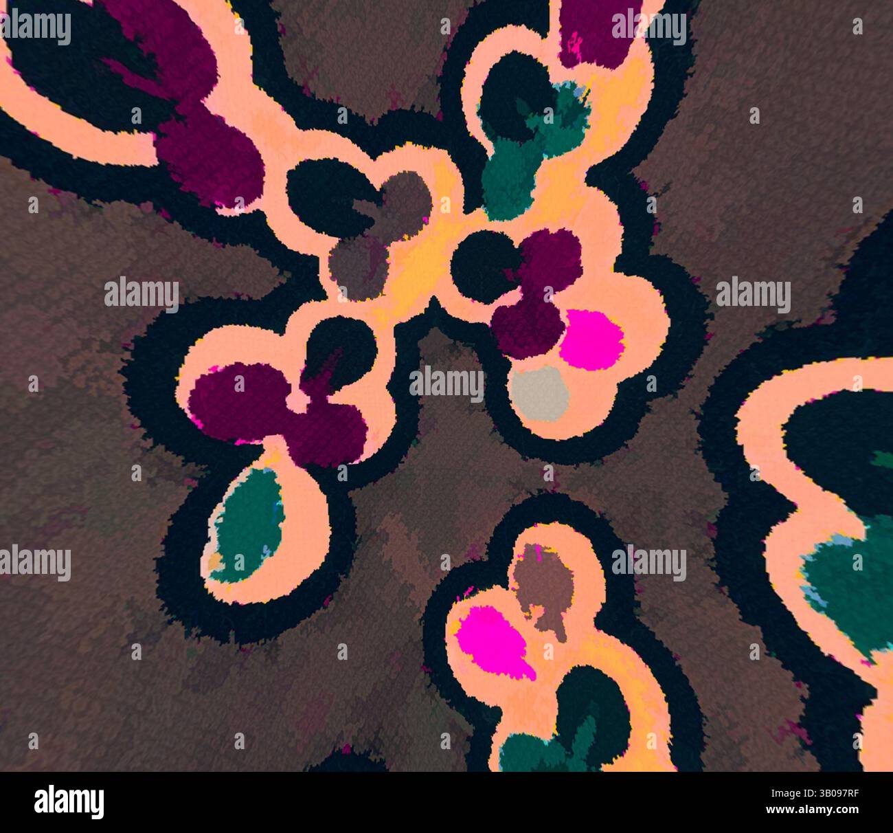 An abstract composition featuring interconnected shapes and vibrant ...