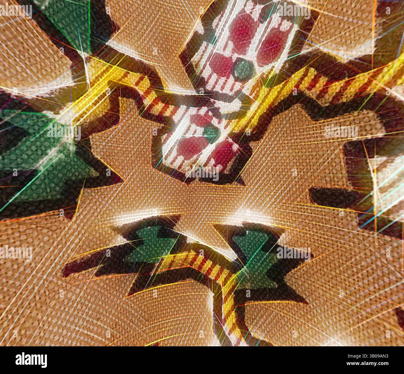 A vibrant display of intricate patterns and shapes intertwining ...