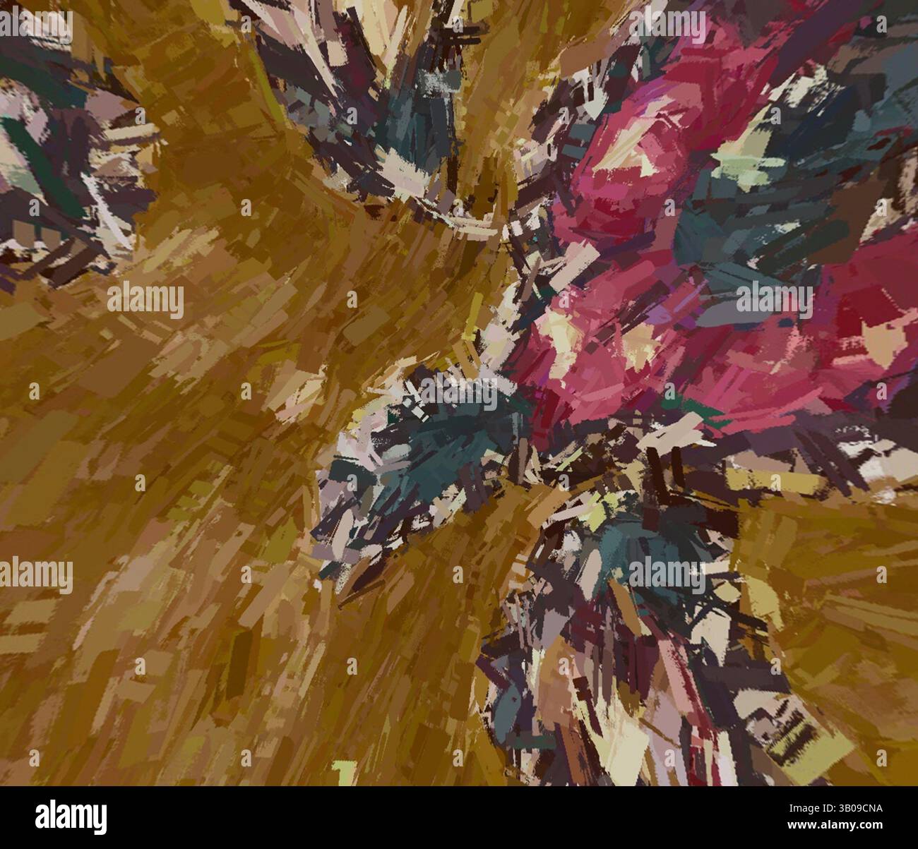 An abstract composition featuring swirling forms and a vibrant ...