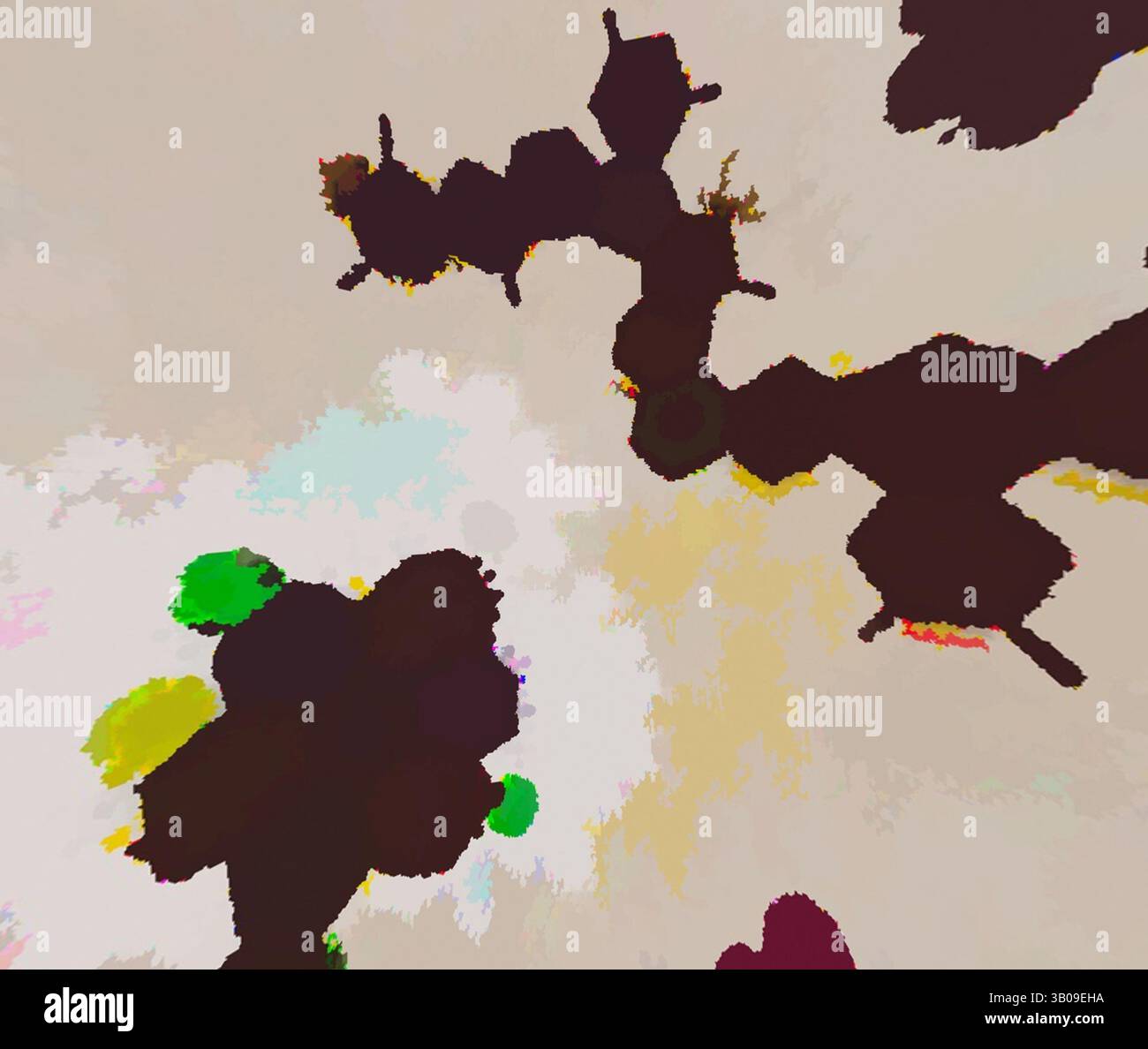 An abstract composition featuring an interweaving of organic shapes and ...