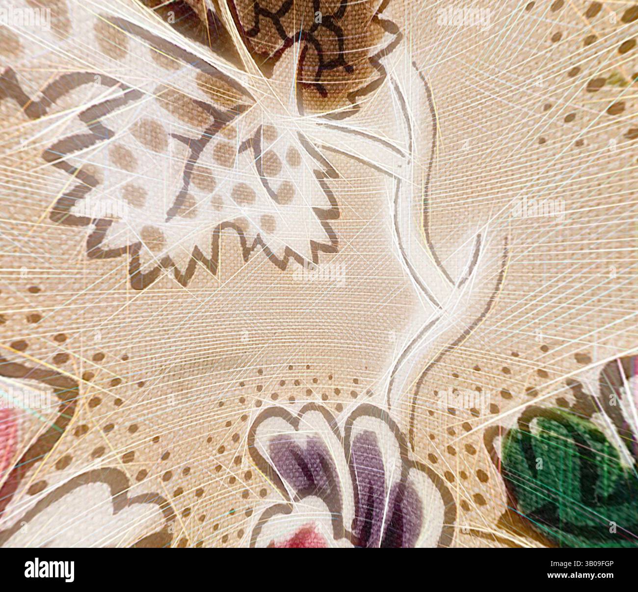 A close-up view of an intricately designed textile featuring a blend of ...