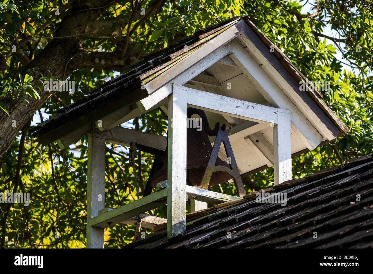 The bell tower of a historic 19th Century, former rural one room ...