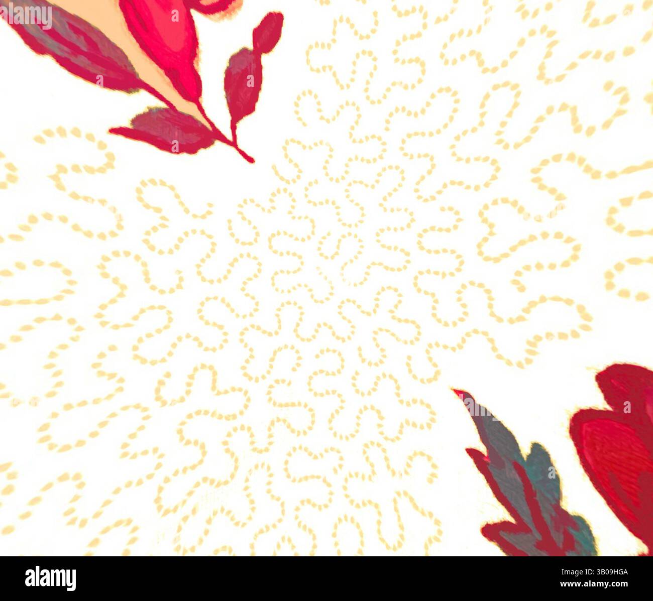 Vibrant floral patterns swirl outward, with bold red and deep green ...