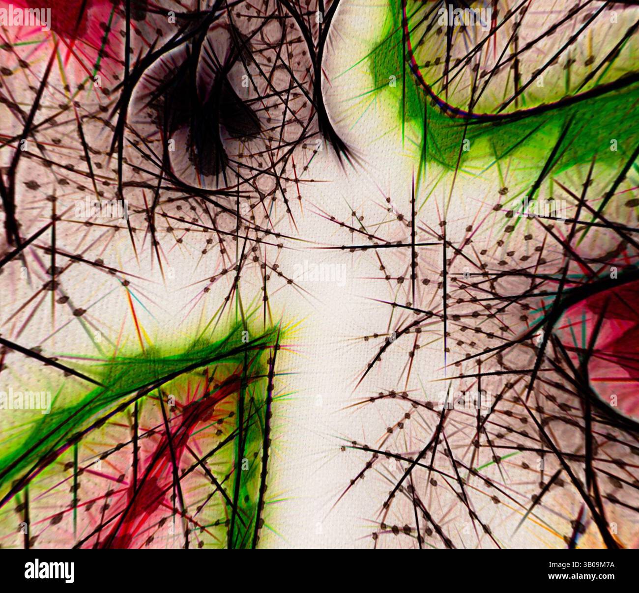 An abstract composition featuring intricate patterns of vibrant green ...