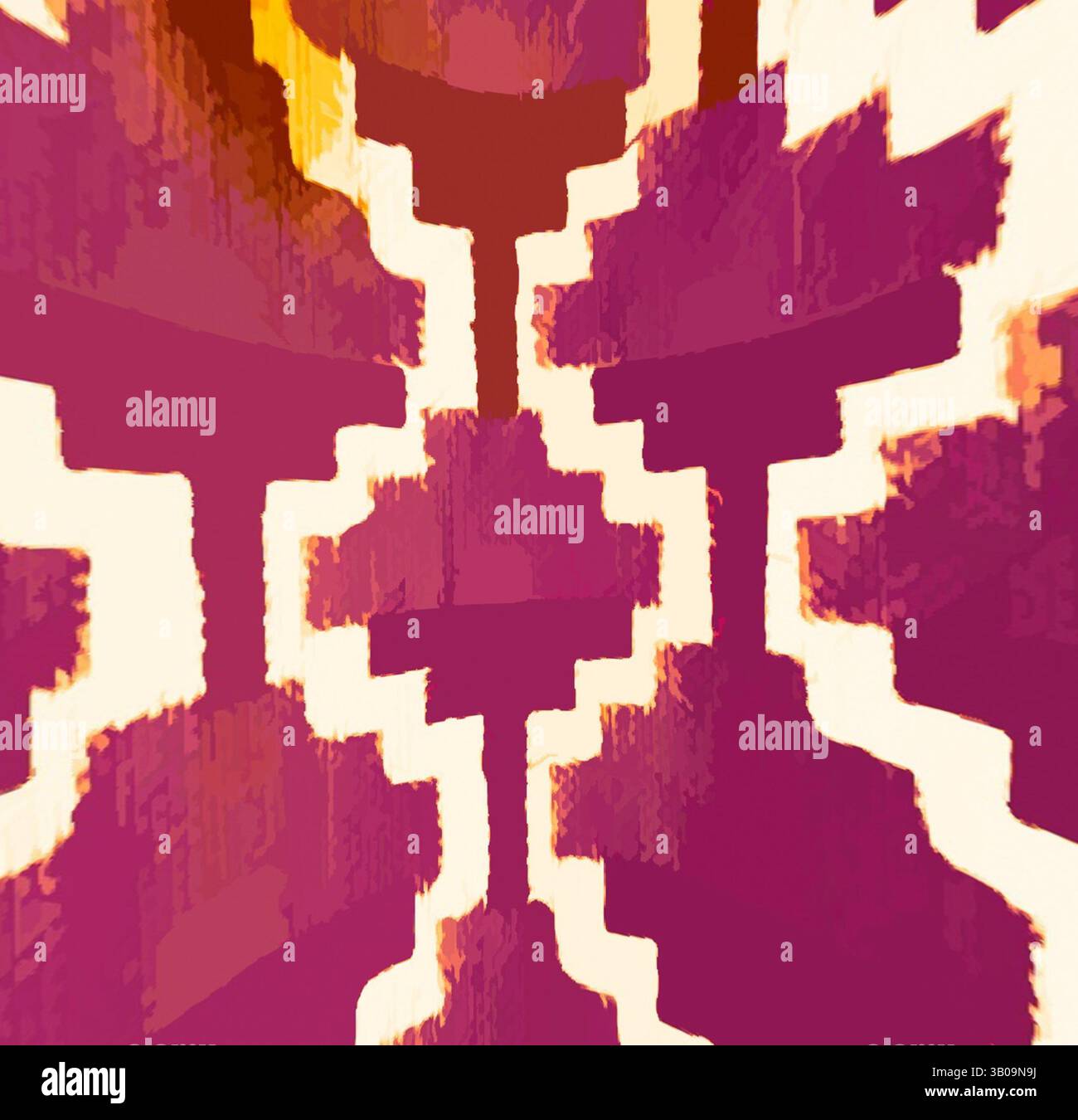 A vibrant abstract pattern featuring bold shapes and contrasting colors, creating a dynamic ...