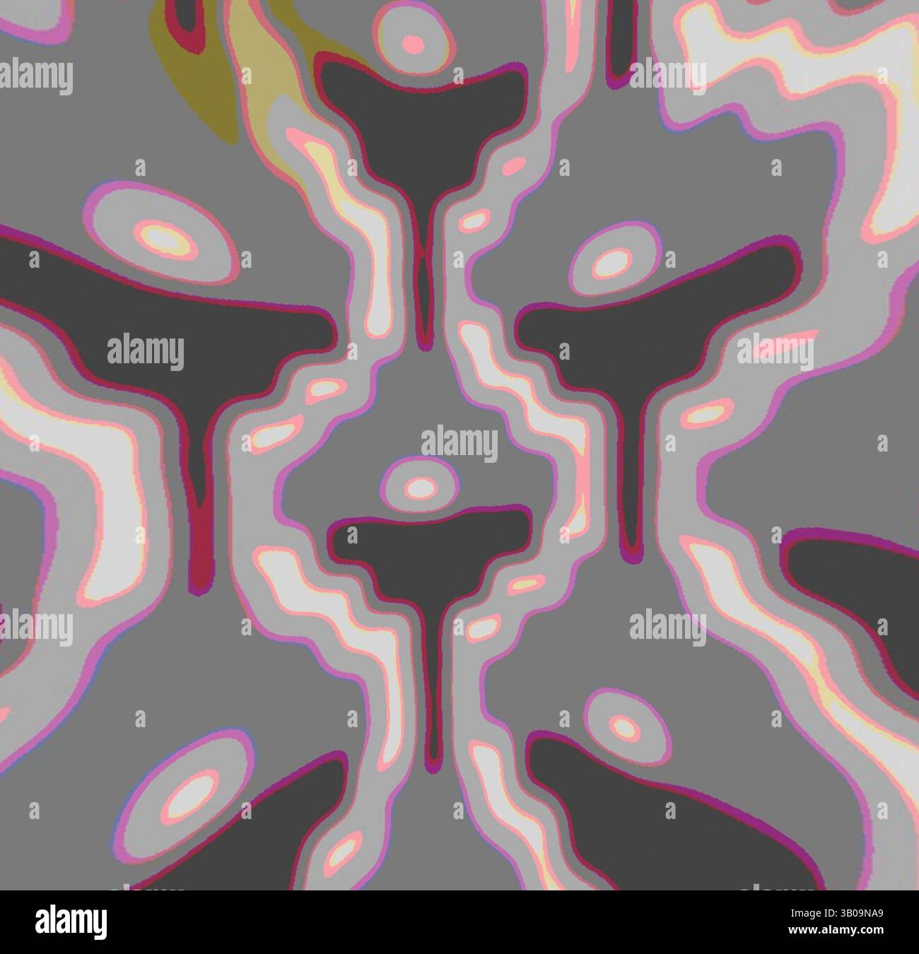 An abstract composition featuring swirling forms and contrasting shapes ...