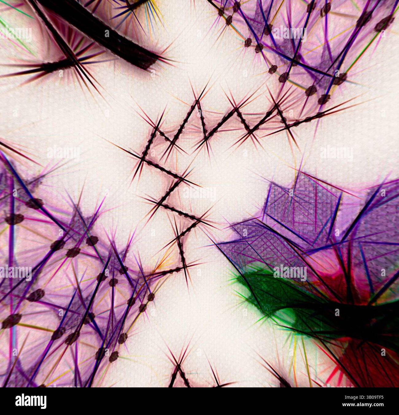 An abstract pattern showcasing sharp, spiky shapes intertwined with ...