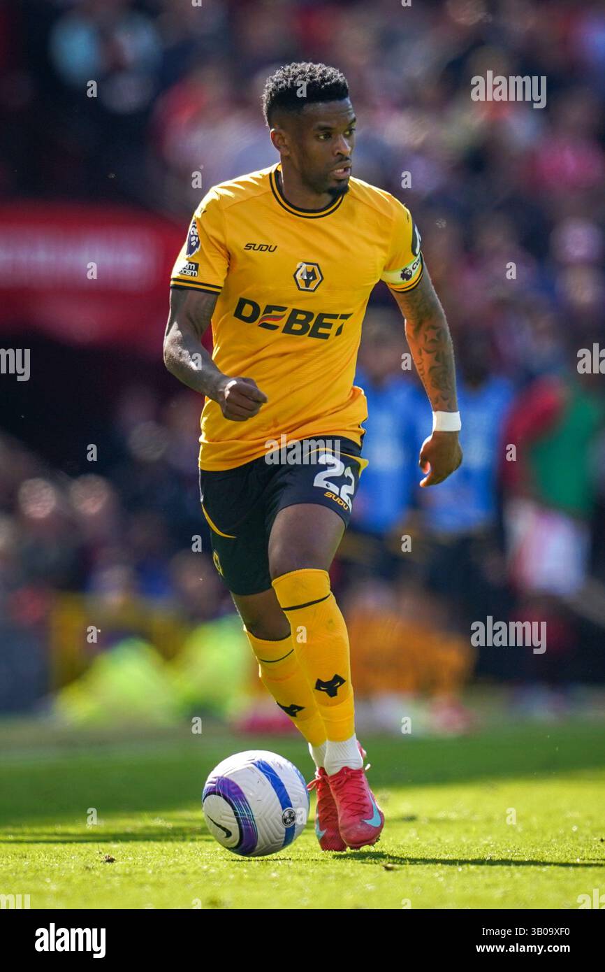 Manchester, UK. 20th Apr, 2025. Wolverhampton Wanderers defender Nelson ...