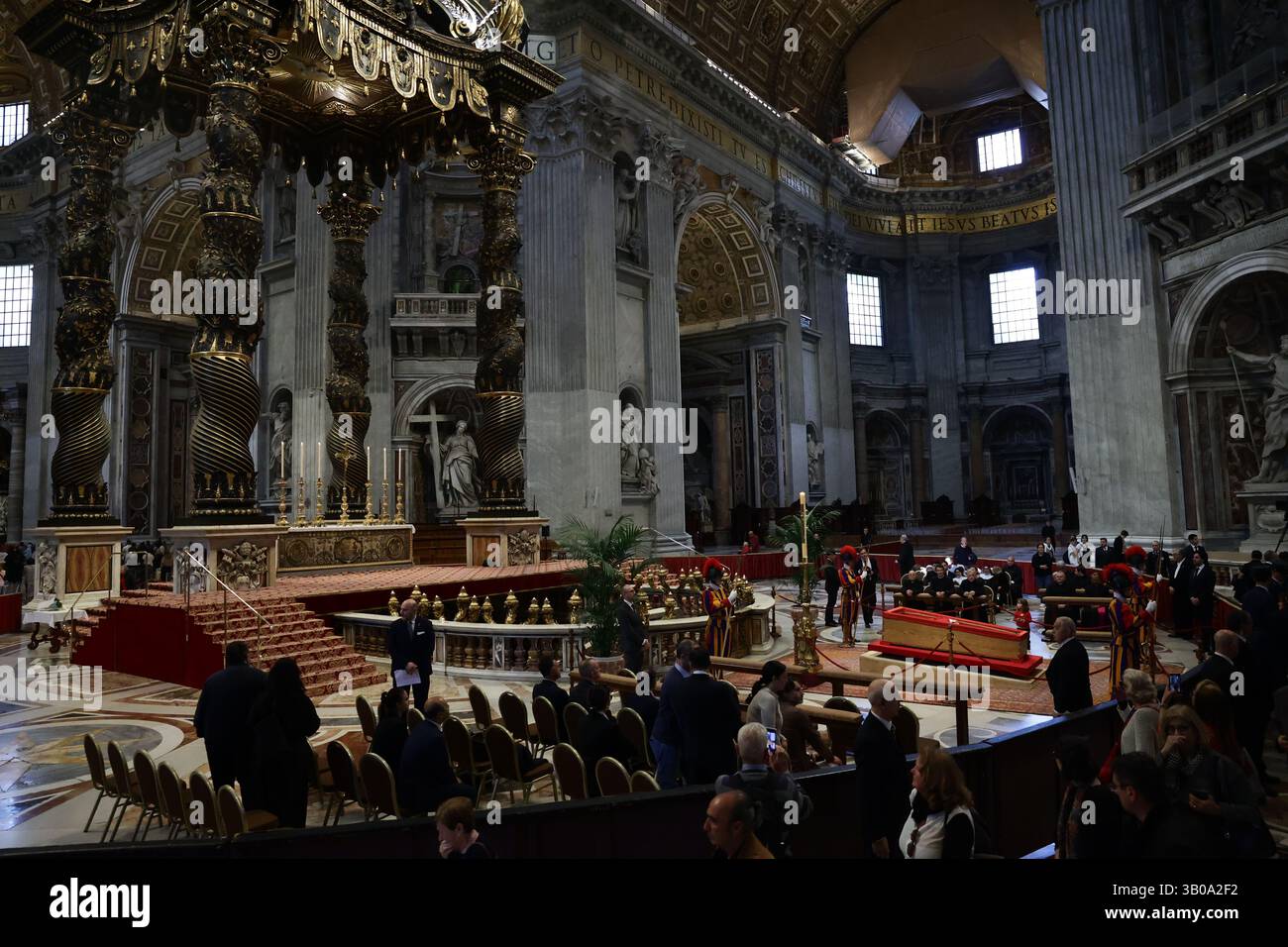 Vatican. April 23, 2025. Coffin with the body of Pope Francis is seen ...
