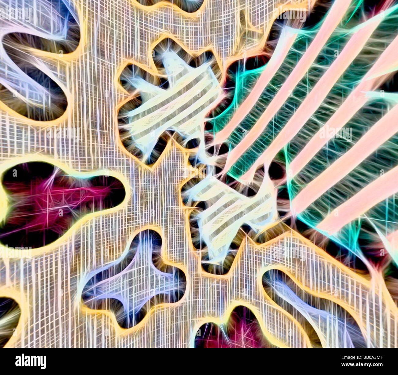 An abstract pattern featuring intricate, intertwining shapes and lines ...