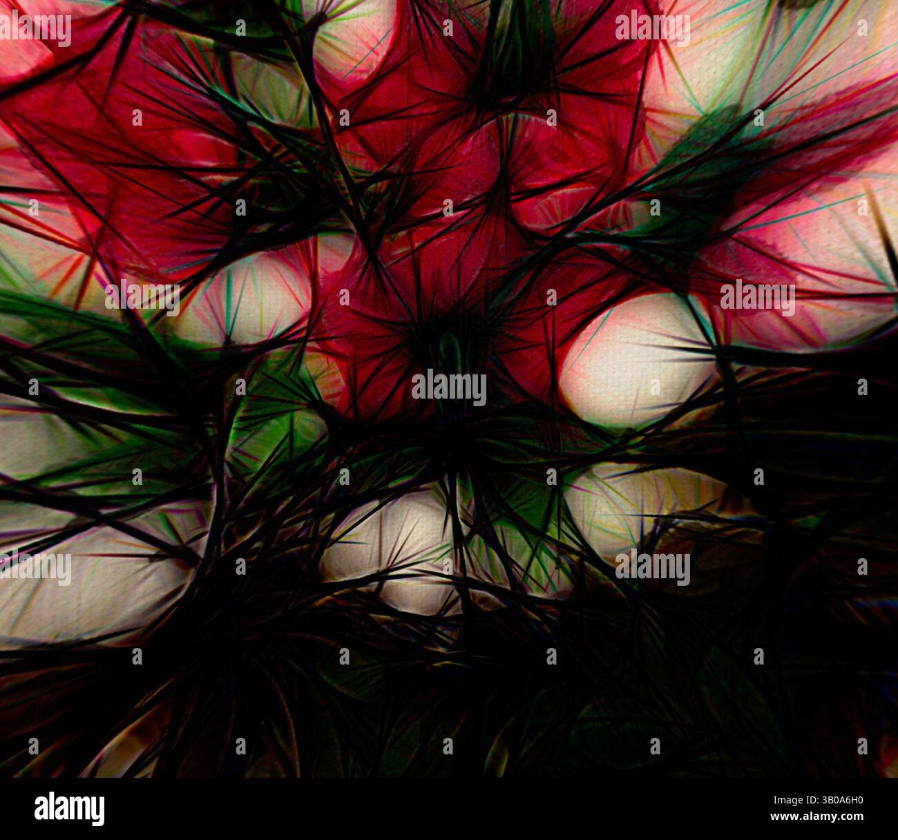 An abstract composition featuring vibrant red and green elements ...