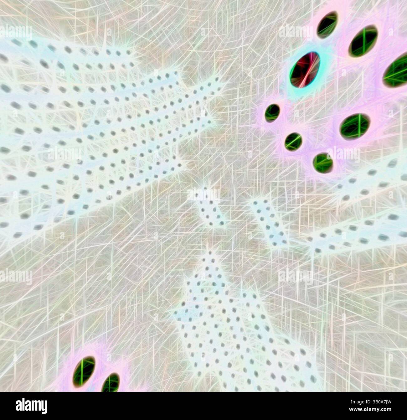 A surreal composition featuring abstract shapes and patterns, with ...