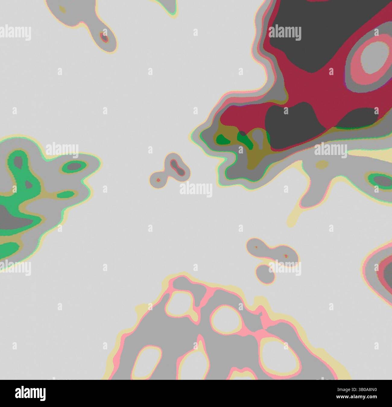 An abstract composition featuring fluid shapes and vibrant colors ...