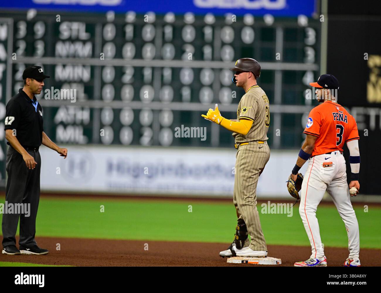 San Diego Padres designated hitter Gavin Sheets (30) doubles to right ...