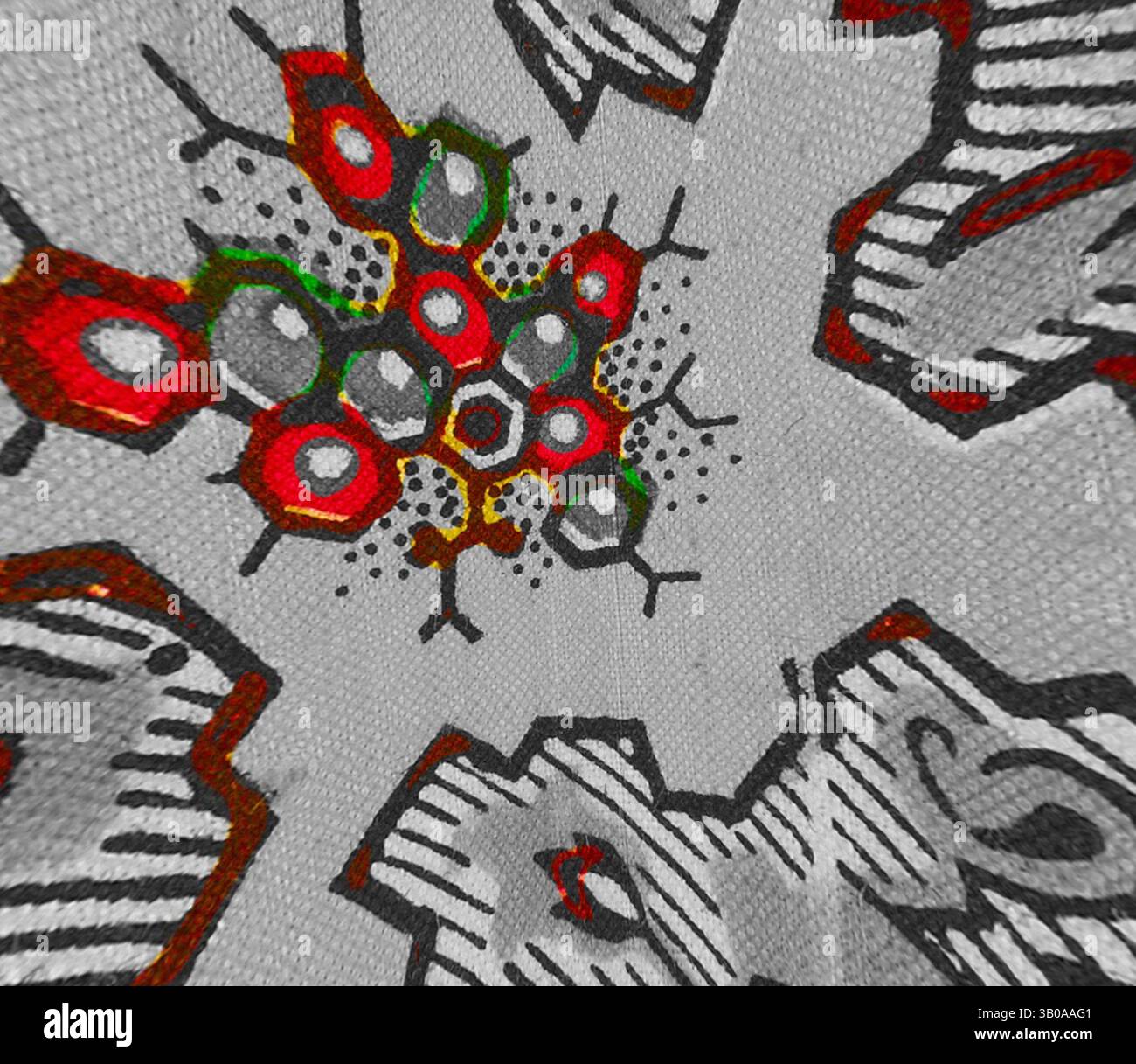 An abstract composition featuring intricate patterns and vibrant shapes ...