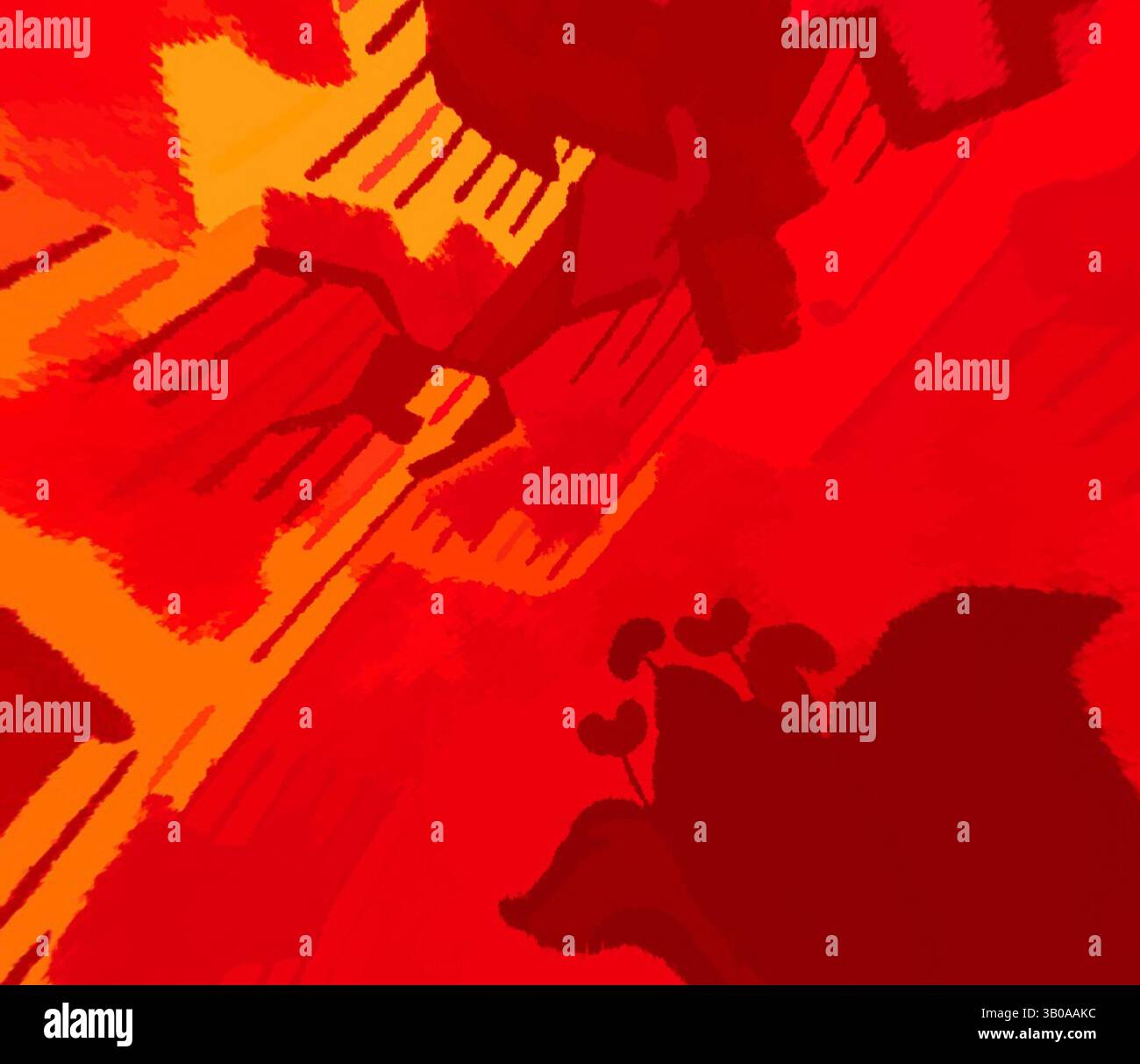A vibrant explosion of red and orange hues intertwines with abstract ...