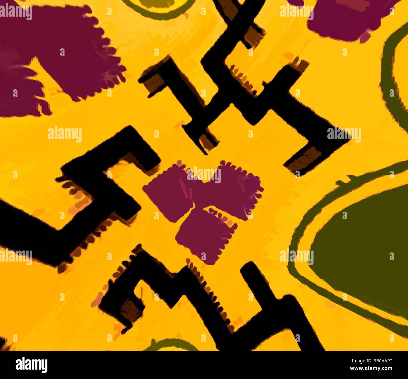 An abstract composition featuring bold geometric shapes and vibrant ...