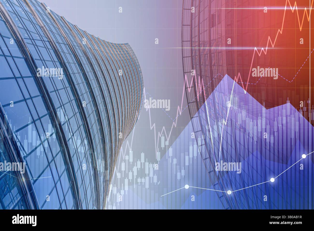 Rising real estate prices. Buildings and graphs, double exposure Stock ...