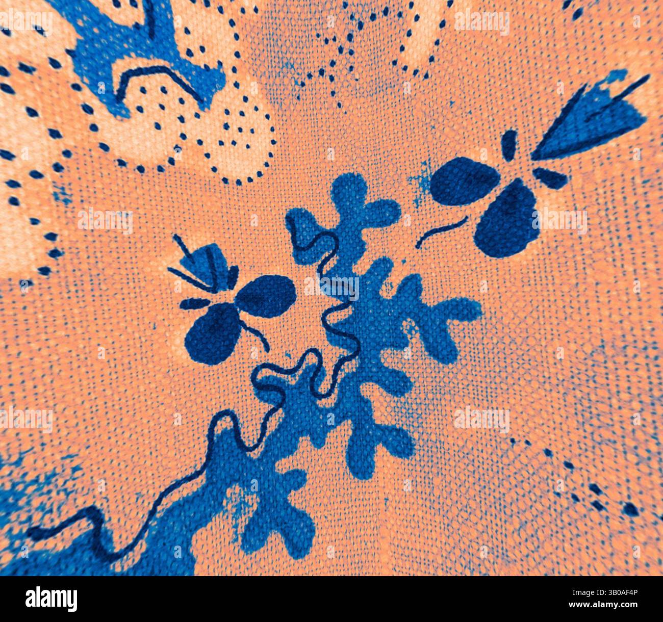 A textured fabric featuring a whimsical pattern of flowers and ...