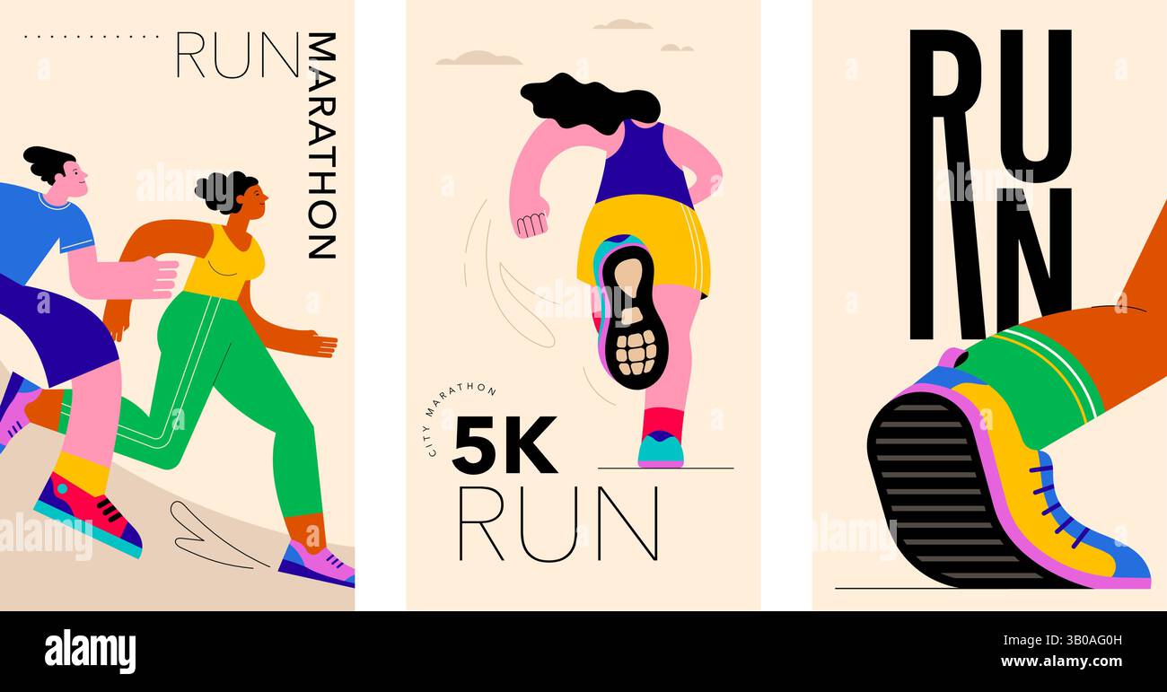 Abstract runners figures. Colorful illustration of group of people, men ...