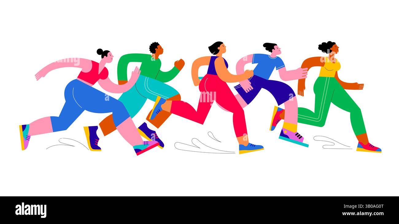 Abstract runners figures. Colorful illustration of group of people, men ...