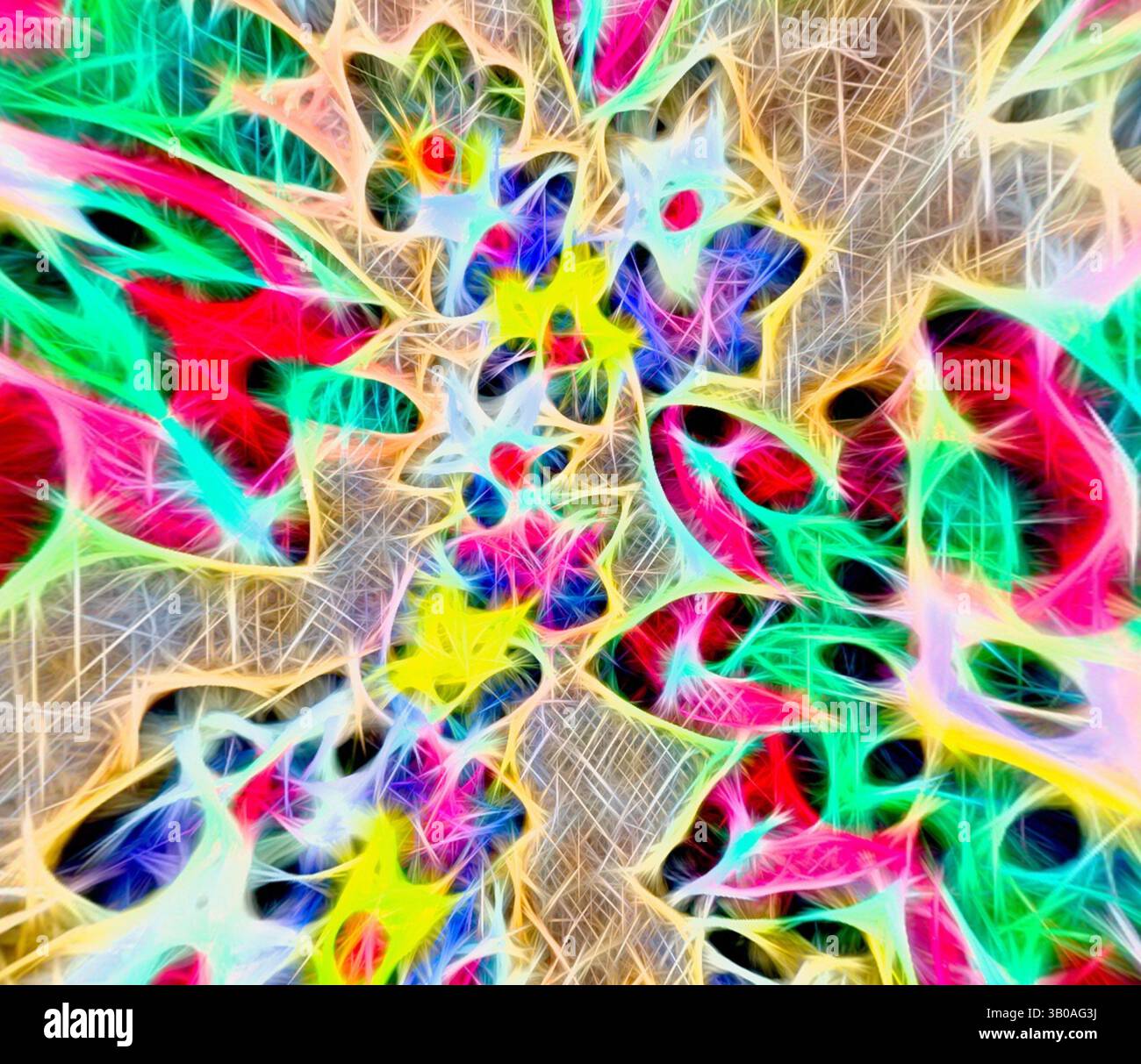 A vibrant explosion of colors intertwines in an abstract pattern ...