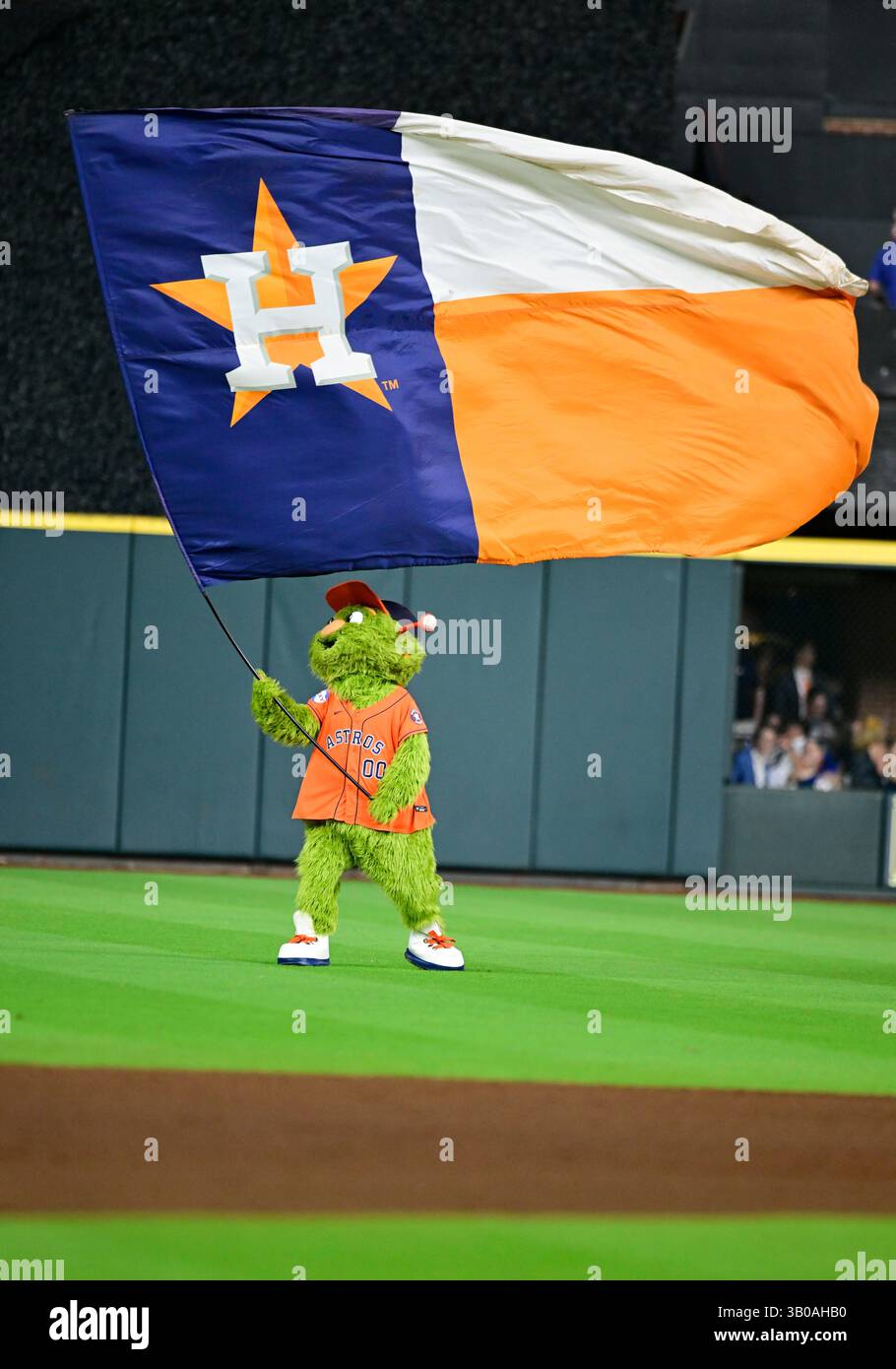Houston Astros mascot Orbit waves to victory flag after during the MLB ...