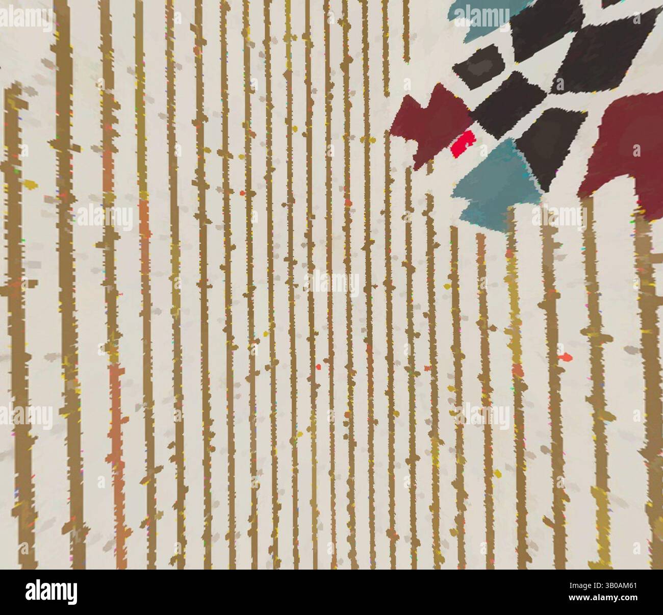 An abstract composition featuring vertical lines interspersed with ...