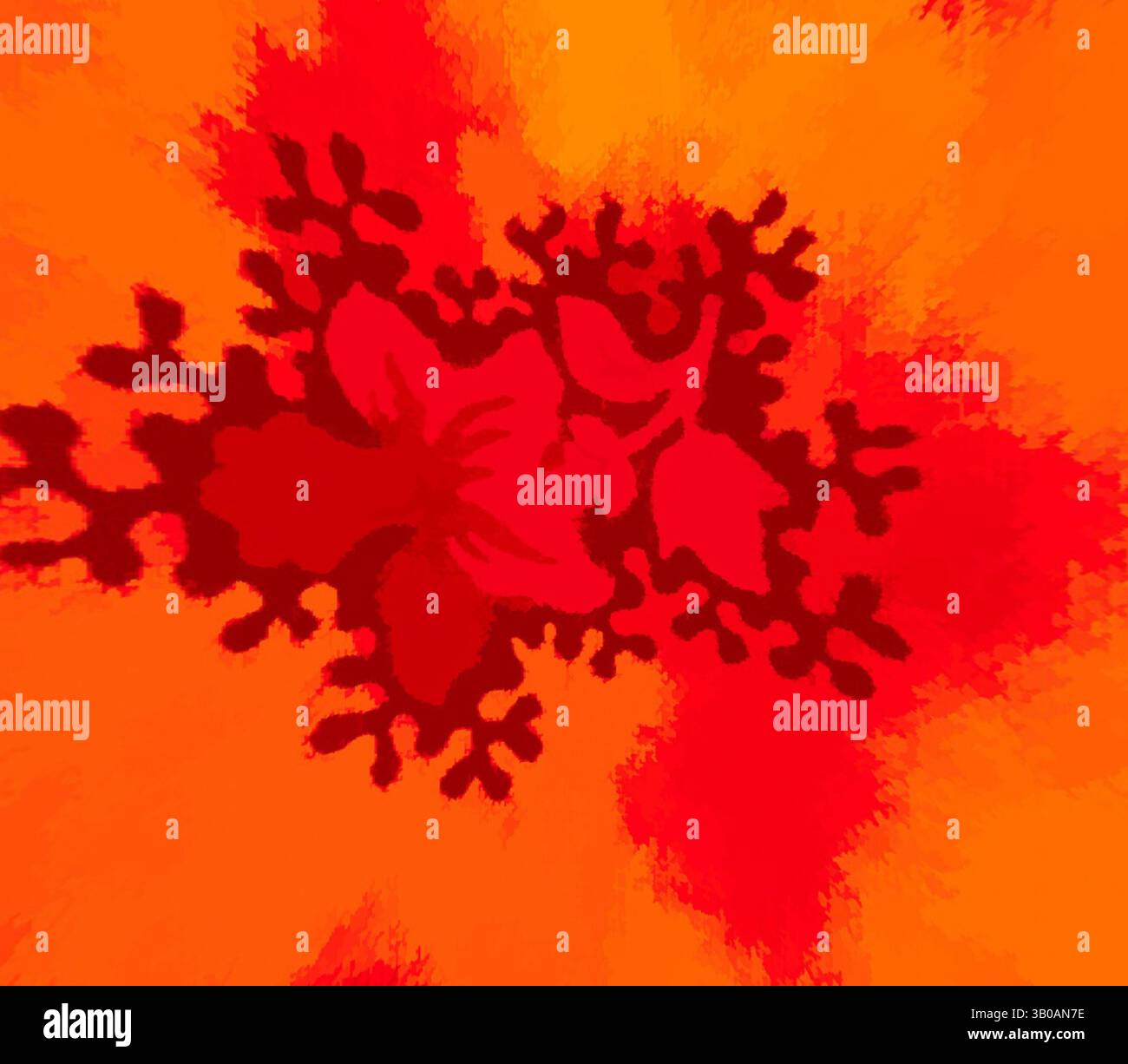 A vibrant floral pattern bursts with shades of red and orange, merging ...