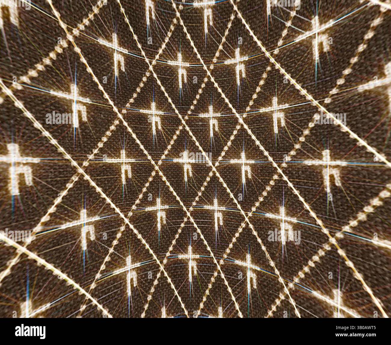 A dazzling geometric pattern of intersecting lines and luminous points, creating a mesmerizing ...