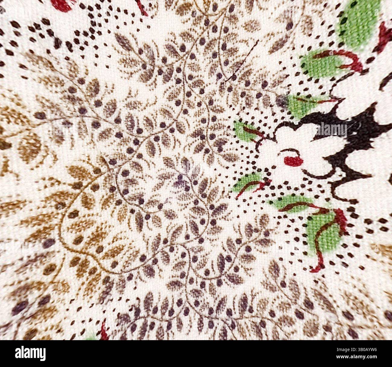 A detailed floral pattern features intertwining vines and delicate ...