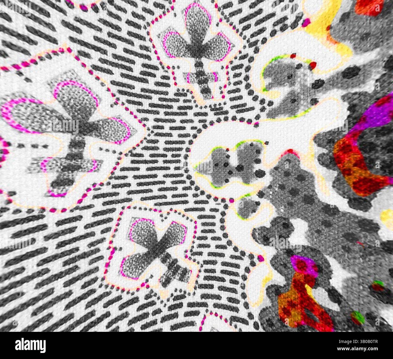 An abstract design featuring floral motifs surrounded by a swirling ...