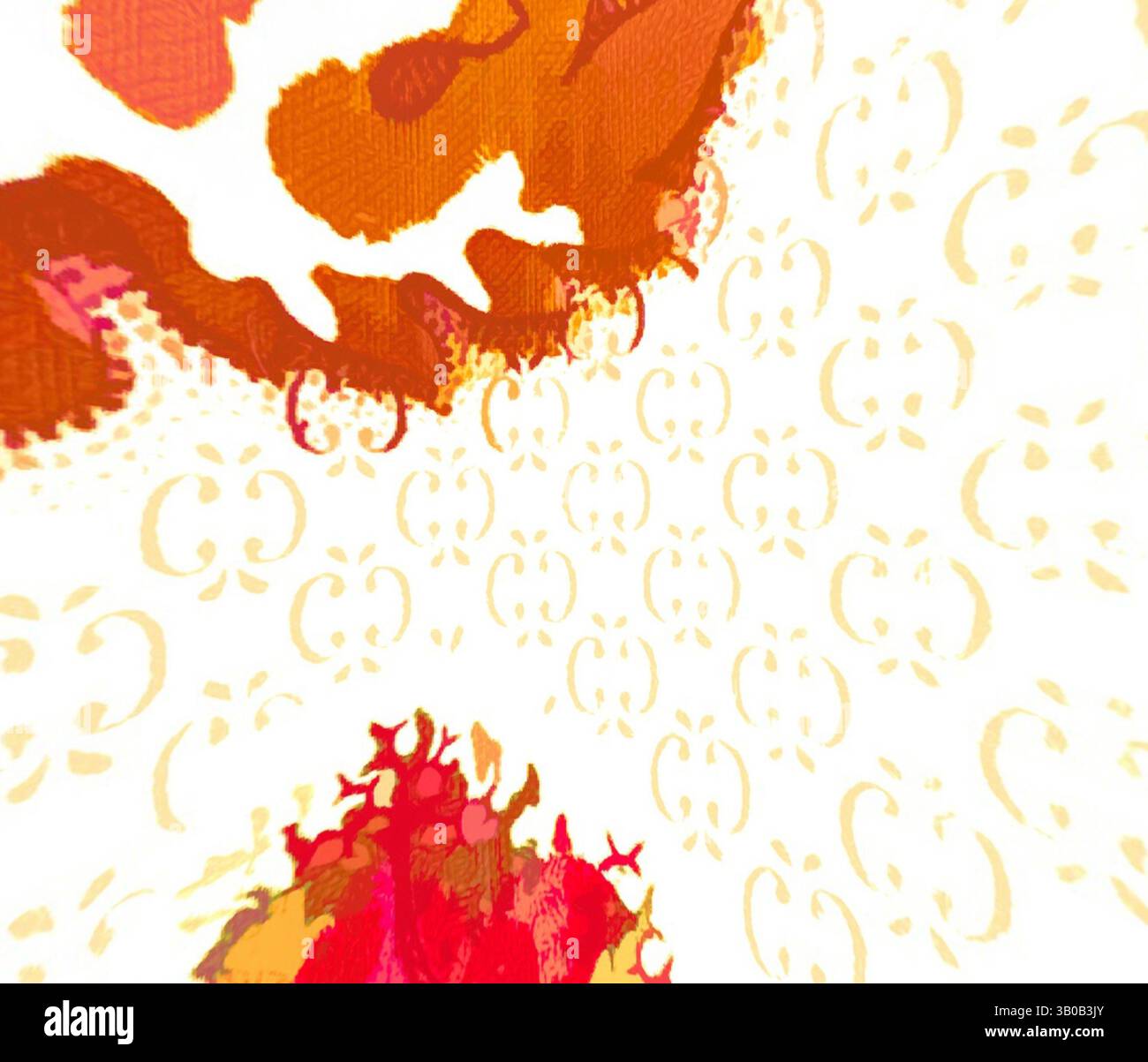 A vibrant abstract composition featuring swirls and patterns in warm ...