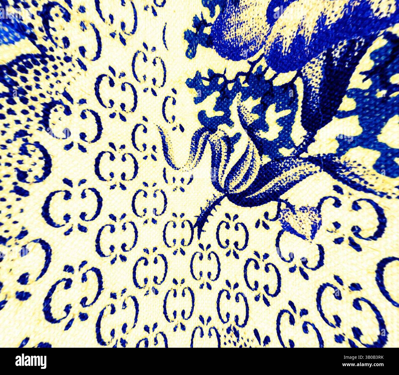 A detailed fabric pattern featuring intricate floral and paisley ...