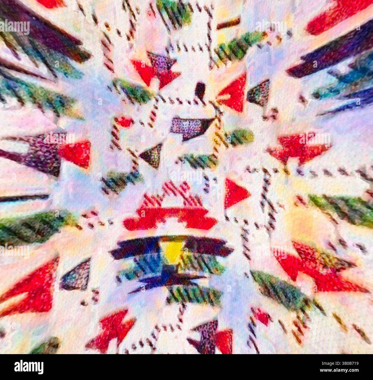 A vibrant abstract composition featuring a dynamic interplay of ...