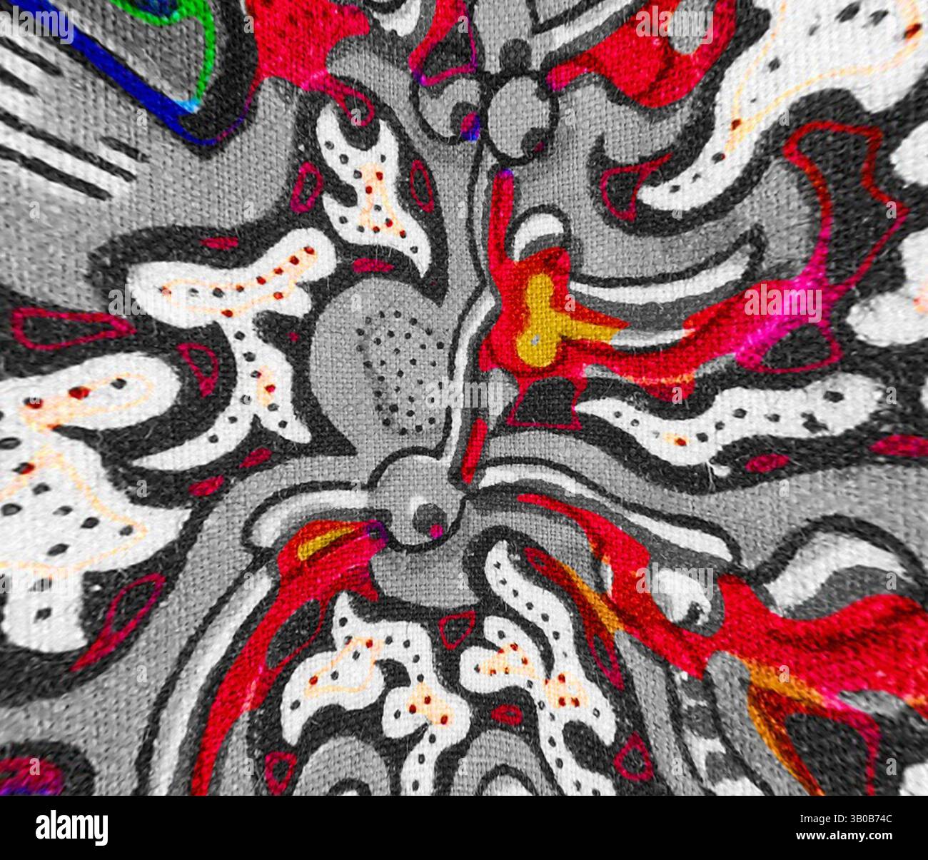 A vibrant display of intricate patterns featuring bold lines and ...