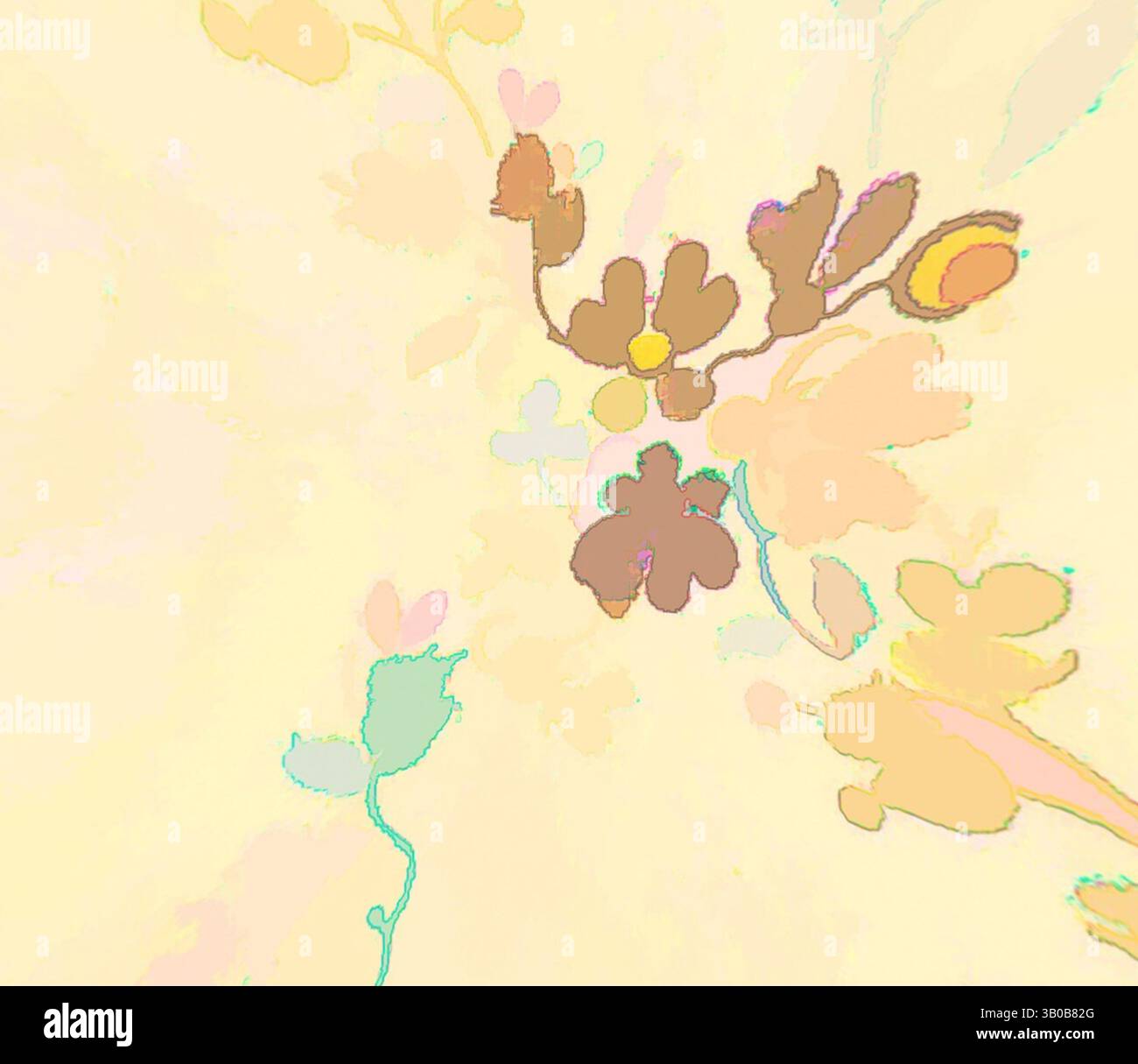 A soft, abstract arrangement of delicate floral shapes in gentle hues ...